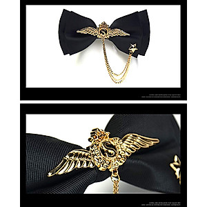 Manoble Men's Adjustable Bow tie Gold Metal Wings Chain Two Layer Neck Bowtie