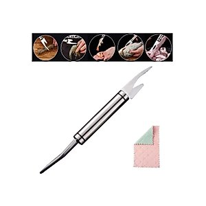 2023 New 5 in 1 Multifunctional Shrimp Line Fish Maw Knife with Cleaning Cloth, 304 Stainless Steel Shrimp Peeler, Fish Scale Remover, Kitchen Fish and Shrimp, Duck Intestine Cleaner (1PCS)