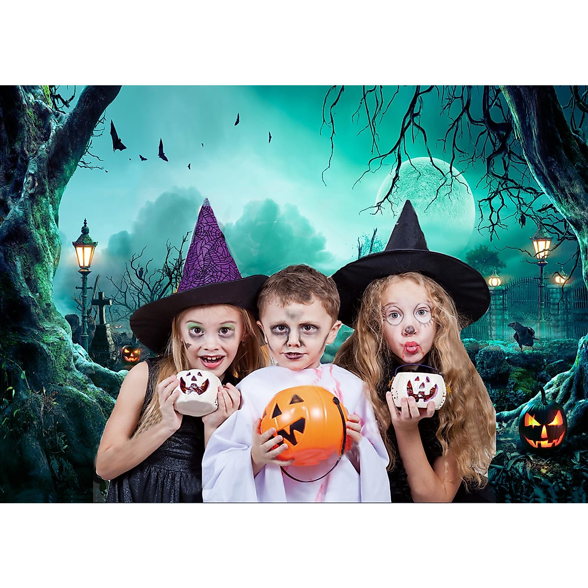 Dudaacvt 7X5FT Halloween Backdrop Horror Moon Night Scary Cemetery Pumpkin Lantern Backdrop for Halloween Kids Adult Family Party Birthday Banner Decor Halloween Photo Backdrop D612