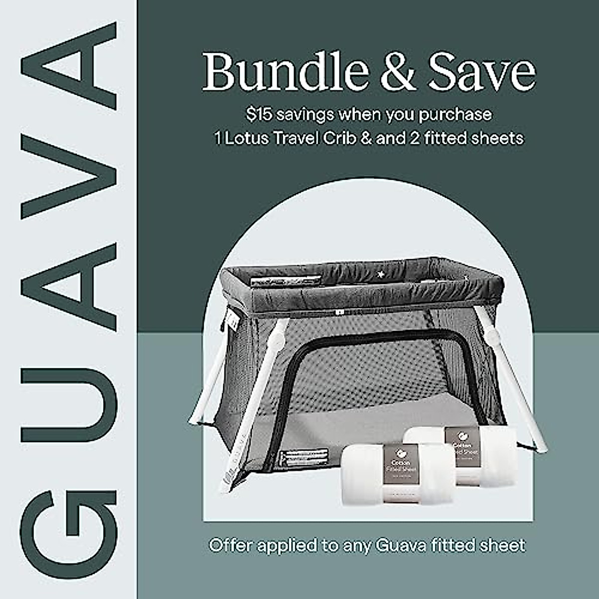 Guava Lotus Travel Crib Bundle with Two Quilted Sheets & Mattress | Play Yard with Lightweight Backpack Design | Certified Baby Safe Portable Crib | Folding Portable Playpen for Babies & Toddlers