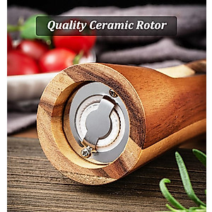 Ousyaah Salt and Pepper Grinder Set (2 Pack), Manual Wooden Salt and Pepper Shakers with Adjustable Ceramic Core and Visible Acrylic Window, Refillable Salt & Pepper Mill Set | Adjustable Coarseness