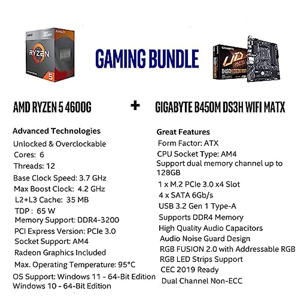 AMD Ryzen 5 4600G 6-Core 12-Thread Unlocked Desktop Processor with Wraith Stealth Cooler Bundle with GIGABYTE B450M DS3H WiFi MATX AM4 Gaming Motherboard