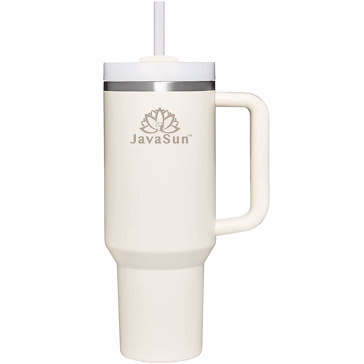 JavaSun 40 oz Tumbler with Handle and Straw Lid, Quencher H2.0 Flow, Stainless Steel Insulated Tumbler Water Bottles, Travel Mug for Hot and Cold for Water, Iced Tea or Coffee (Light Cream)