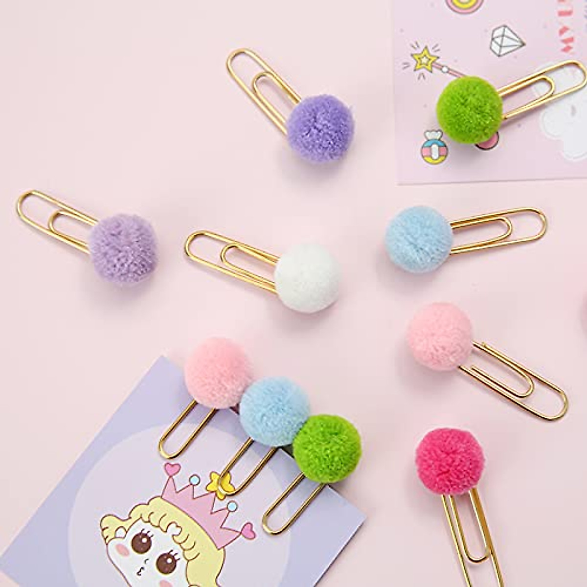 Lan-He Creative Girl Heart Students use Hair Ball Paper Clip Hand Ledger Decoration Colorful Cute Bookmark Small pin Paper Clip