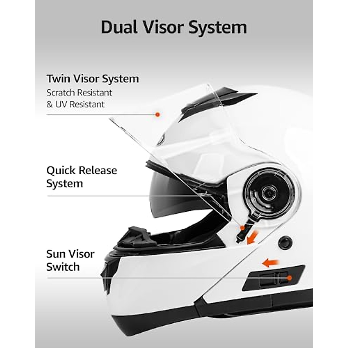 YEMA Modular Motorcycle Helmets, DOT Approved Full Face Motorcycle Helmet with Flip Up Dual Visor, Helmets for Adults Motorcycle Men Women Helmets for Street Scooter ATV E-bike - YM-926 White