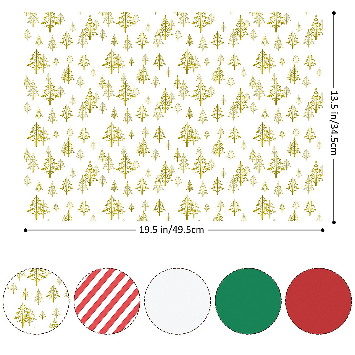 120 Sheets Christmas Tissue Paper for Gift Bags, Christmas Wrapping Paper Bulk Assorted Design Gift Xmas Tissue Paper, Red Green White Tissue Paper for Holiday Crafts (Gold Xmas Tree)