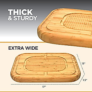 Meat Cutting Board with Juice Groove - Heavy Duty Bamboo Butcher Block Cutting Board - Large Wooden Kitchen Carving Board with Pyramid Design to Stabilize Meat - Reversible Design for Slicing Chopping