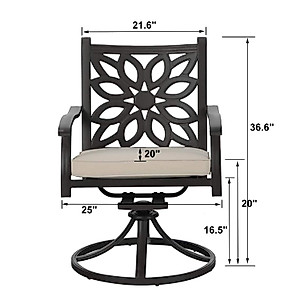 PHI VILLA Outdoor Swivel Rocker Patio Dining Chairs Set of 2 Cast Aluminum Extra Wide Furniture Chair with Cushion