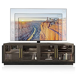 BELLEZE 70" TV Stand for TVs up to 75", Modern TV Cabinet & Entertainment Center with Shelves, Wood Storage Cabinet for Living Room or Bedroom - Brixston (Brown)