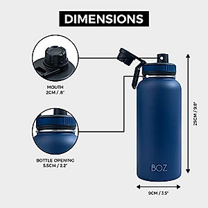 BOZ Stainless Steel Water Bottle XL (1 L / 32oz) Wide Mouth, BPA Free, Vacuum Double Wall Insulated (Monaco Blue)