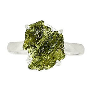 Natural Moldavite Rough Ring 925 Sterling Silver Handmade Jewelry With Certified Gemstone From Czech Republic By CrownJewelry (7.5)