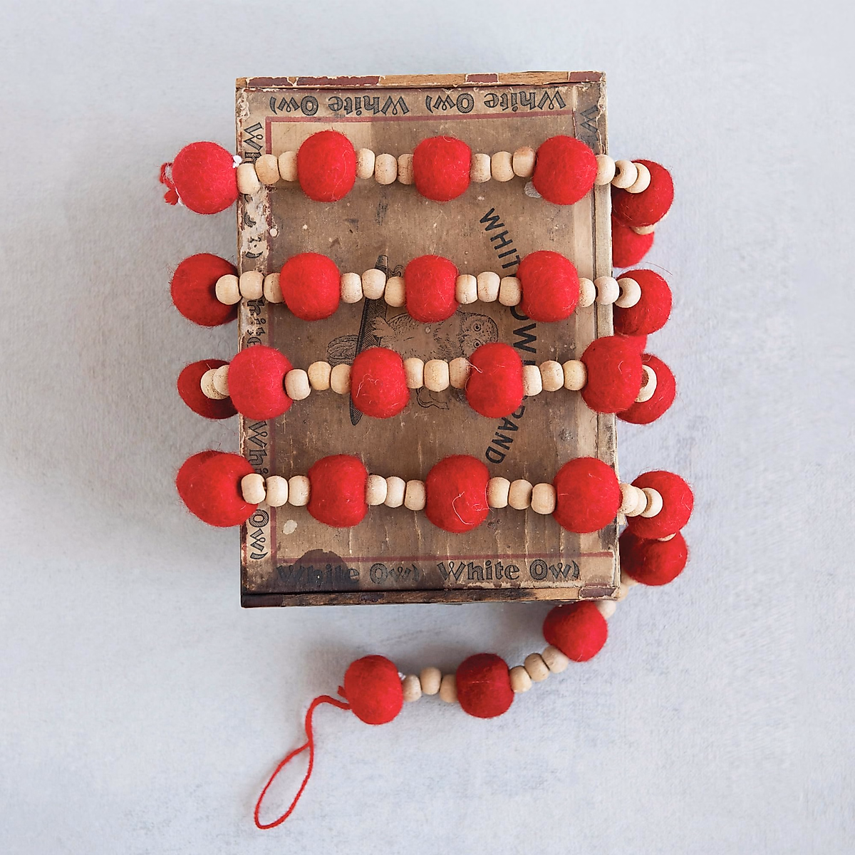Creative Co-Op 72" L Wool Felt Ball & Wood Bead, Red Textile Garlands