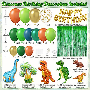 Dinosaur Birthday Party Decorations, 126Pcs Dinosaur Green Blue Orange Balloons Garland Arch Kit Happy Birthday Dino Foil Balloons Curtain for Boys Kids Jungle Safari Dino Themed Party Baby Shower