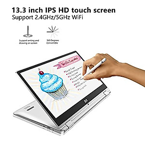 Acogedor 13.33inch Laptop, 2 in 1 Touch Screen Laptop Tablet PC for Windows11, 360 Degree Rotation 1920x1080 IPS HD Touch Screen LPDDR4 16GB RAM 256GB SSD Quad Core CPU, Fingerprint Unlock