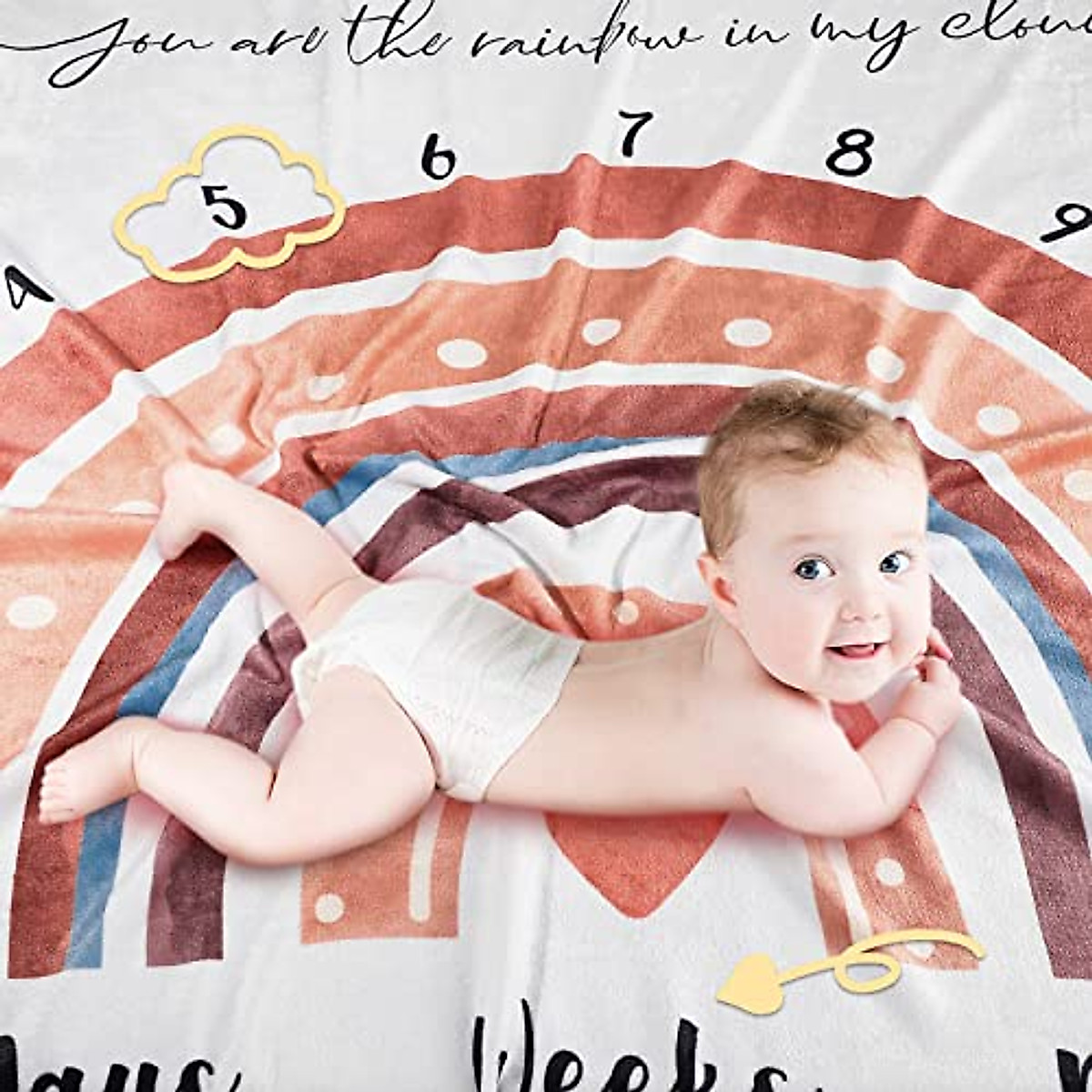 Boho Rainbow Monthly Milestone Blanket Rainbow Newborn Boy Girl Unisex Milestone Blanket Muted Rainbow Baby Monthly Picture Blanket Infant Growth Photography Background Nursery Photo Prop 40 x 50 Inch