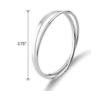 Merdia 990 Solid Sterling Silver Polished and Rough Twisted Bangle Bracelet for Women | Silver Bracelets for Women | 925 Sterling Silver Bracelets for Women | Jewelry Bracelets | Ladies Jewelry 2.75"