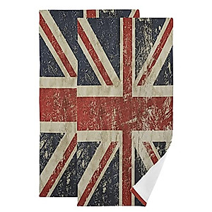 2 pcs Hand Towels 28x14in Retro UK Flag Kitchen Towels Absorbent Soft Patriotic Dish Towels for Bathroom Kitchen Gym Vintage