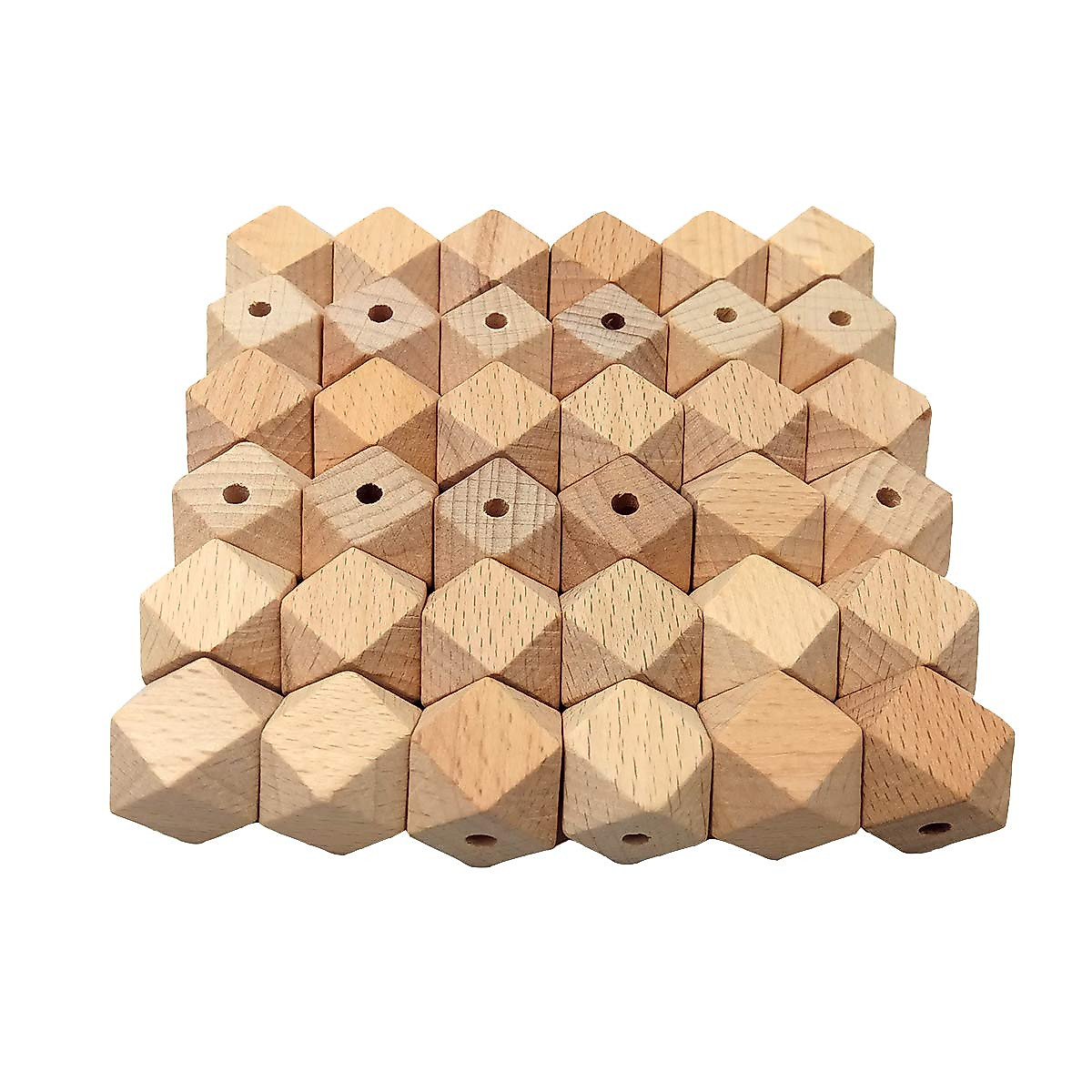 Natural Wood Geometric Hexagon Beads 10mm Polygon Ball Wooden Loose Spacer Beads for Crafts DIY Jewelry Making (10mm-100pcs)