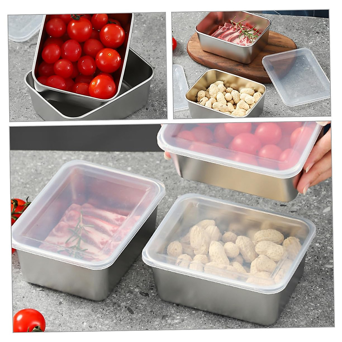 4 Pcs Storage Containers with Lids Airtight Fridge Organizer Boxes for Vegetables and Fruits Stackable Sealing Box for Fresh Food Storage