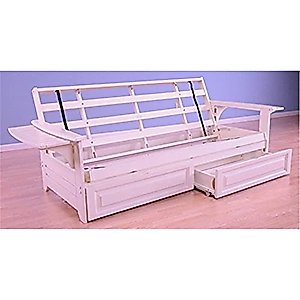 HomeStock Natural Beauty Futon Frame/Antique White Finish/Storage Drawers