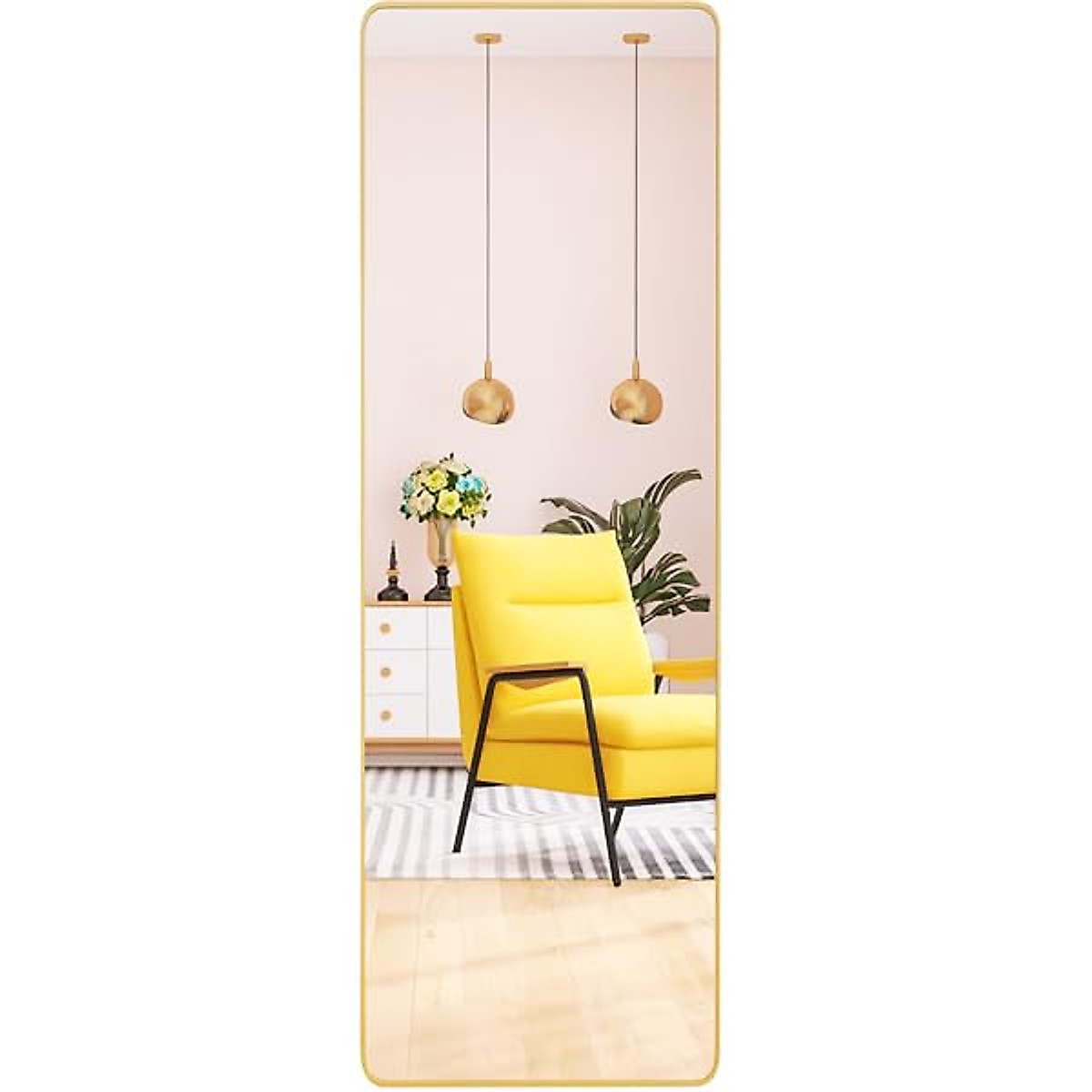 Cozybedin Square Rounded Corners Full Length Mirror Floor Mirror, Bedroom Mirror ，Dressing Mirror with Aluminum Alloy Frame，65" x 22" (Gold)