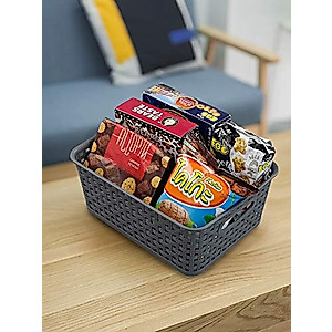 Ponpong Plastic Weave Shelf Basket, Plastic Rattan Storage Bins, 6 Packs
