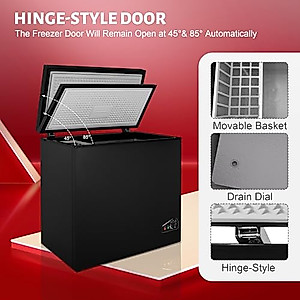 7.0 Cubic Feet Chest Freezer, Deep Freezer with 2 Removable Basket, 6 Adjustable Thermostat (Down to -18°F), Easy Front Defrost Drain, Compact Freezers Free Standing Top Open Door for Homes, Black