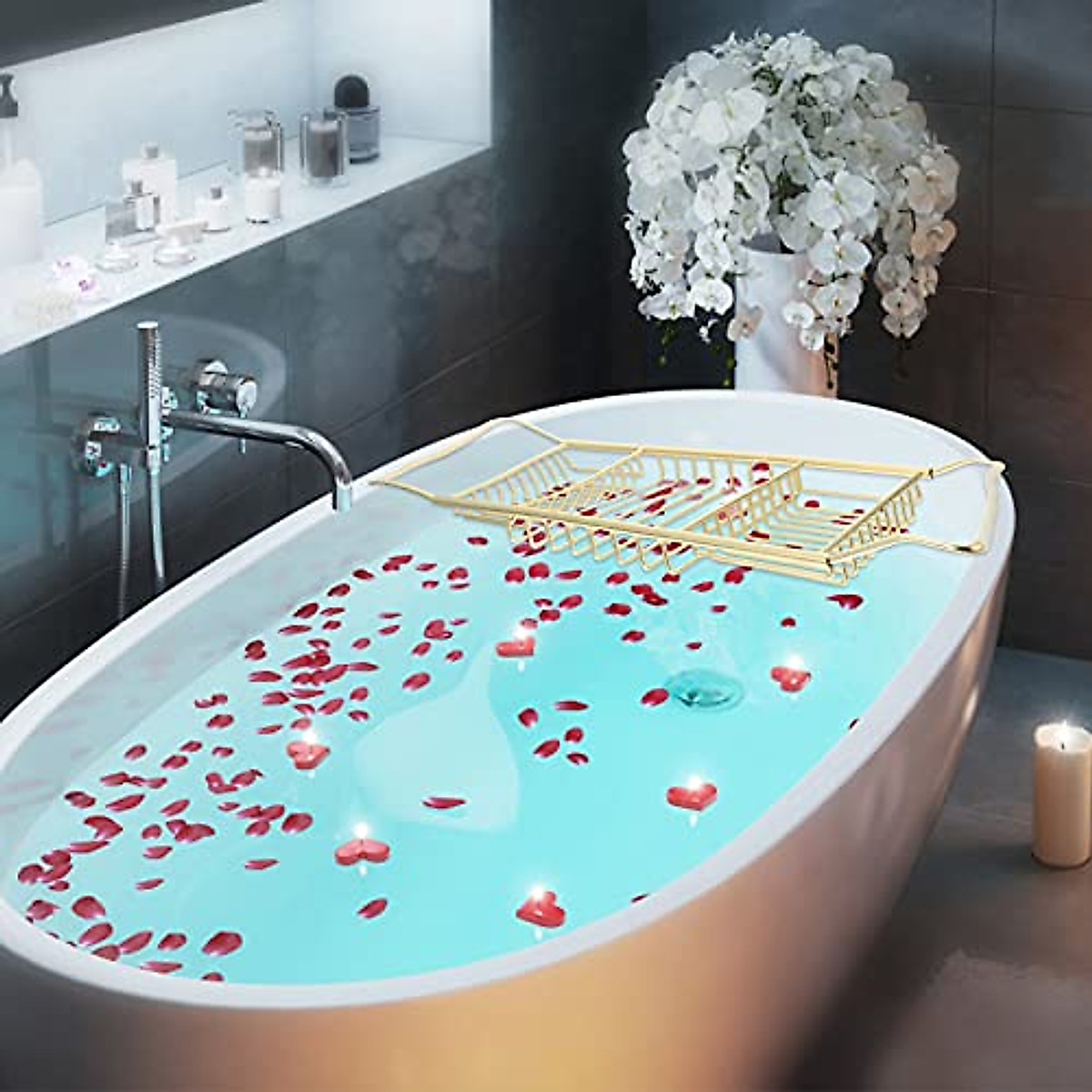 STOBOK Bathtub Tray Expandable Stainless Steel Over Bath Tub Racks Bathroom Shelf Organizer for Home Gold