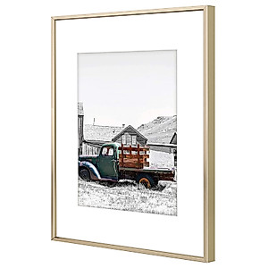 Golden State Art, 16x20 Gold Picture Frame Displays Photo 11x14 with Mat or 16 x 20 Without Mat for Wall Mounting, Classic Satin Aluminum Frames with Real Glass (Pack of 1)