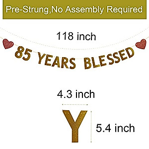 Betteryanzi Gold 85 Years Blessed Banner,Pre-strung,85th Birthday/Wedding Anniversary Party Decorations Supplies,Gold Glitter Paper Garlands Backdrops,Letters Gold 85 YEARS BLESSED