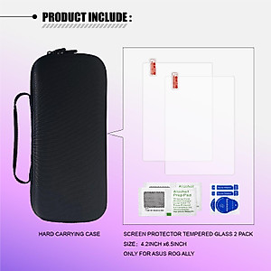 MENORCA Handheld Carrying Case for ASUS ROG Ally With 2pc Transparent HD Clear Anti-Scratch Screen Protector for ASUS ROG Ally Gaming Handheld-7 inch, Black/Double Pocket/Large Capacity