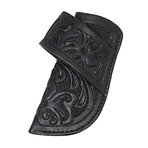 CHALLENGER Western Floral Tooled Black Genuine Leather 4-3/4" Side Access Knife Sheath 29RS08