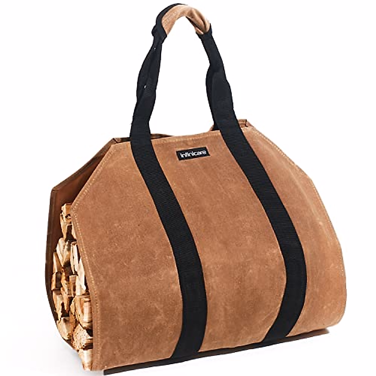 Infinicare Firewood Carriers with Handles - Heavy Duty Canvas Firewood Bag with Handles - Durable Wood Carrier for Firewood, Suitable for Indoor Fireplace and Outdoor Camping - Brown