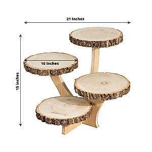 Efavormart 15" Tall 4-Tier Natural Farmhouse Style Wood Slice Cupcake Stand Holder, Rustic Dessert Display Cake Stand