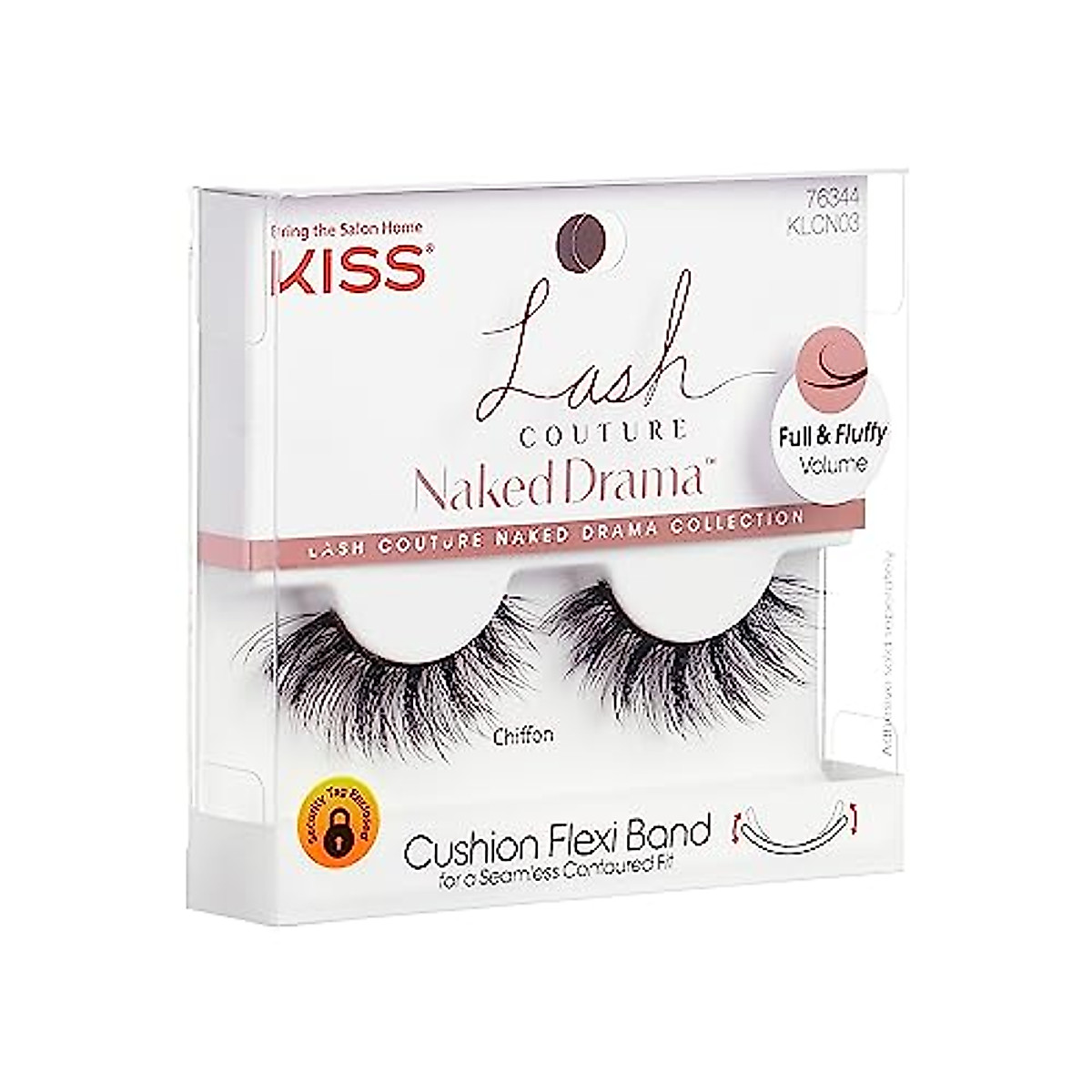 KISS Lash Couture Naked Drama False Eyelashes, Chiffon', Cushion Flexi Band, Contact Lens Friendly, Easy to Apply, Reusable Strip Lashes, Includes 1 Pair of Fake Lashes