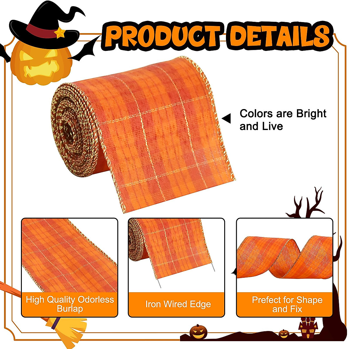 TONIFUL 2.5 Inch Orange Stripe Burlap Ribbon Wired Edge Ribbon Thanksgiving Fall Halloween Christmas Wired Ribbon for Crafts Gift Tree Topper Wreath Bows Outdoor Indoor Decorations 6yds