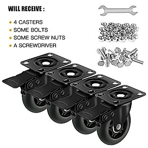 Apllamo 3" Casters Set of 4 ，4 Heavy Duty Quiet Casters, Max Load 2000LBS. Suitable to do Soft Wheels for cart ，Caster Wheels Glide Quietly and Protect The Floor, casters Set of 4 Heavy Duty.
