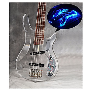 Unfinished Guitar Body Red Sandalwood Fingerboard with LED Lights, Real Shots, Suitable for 2016 New Straight-Through 5-String Acrylic Body Bass Guitar DIY Accessory