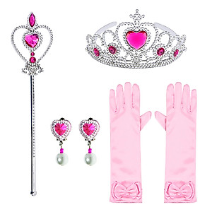 Party Chili Pink Princess Dress Costumes Birthday Dress Up for Little Girls with Crown,Mace,Gloves Accessories