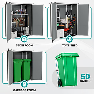 UDPATIO Resin Vertical Lockable Storage Shed, 4.3 ft x 5.6 ft Outdoor Storage Shed Waterproof Resin Cabinet for Garden, Backyard, Lawn, Grey White