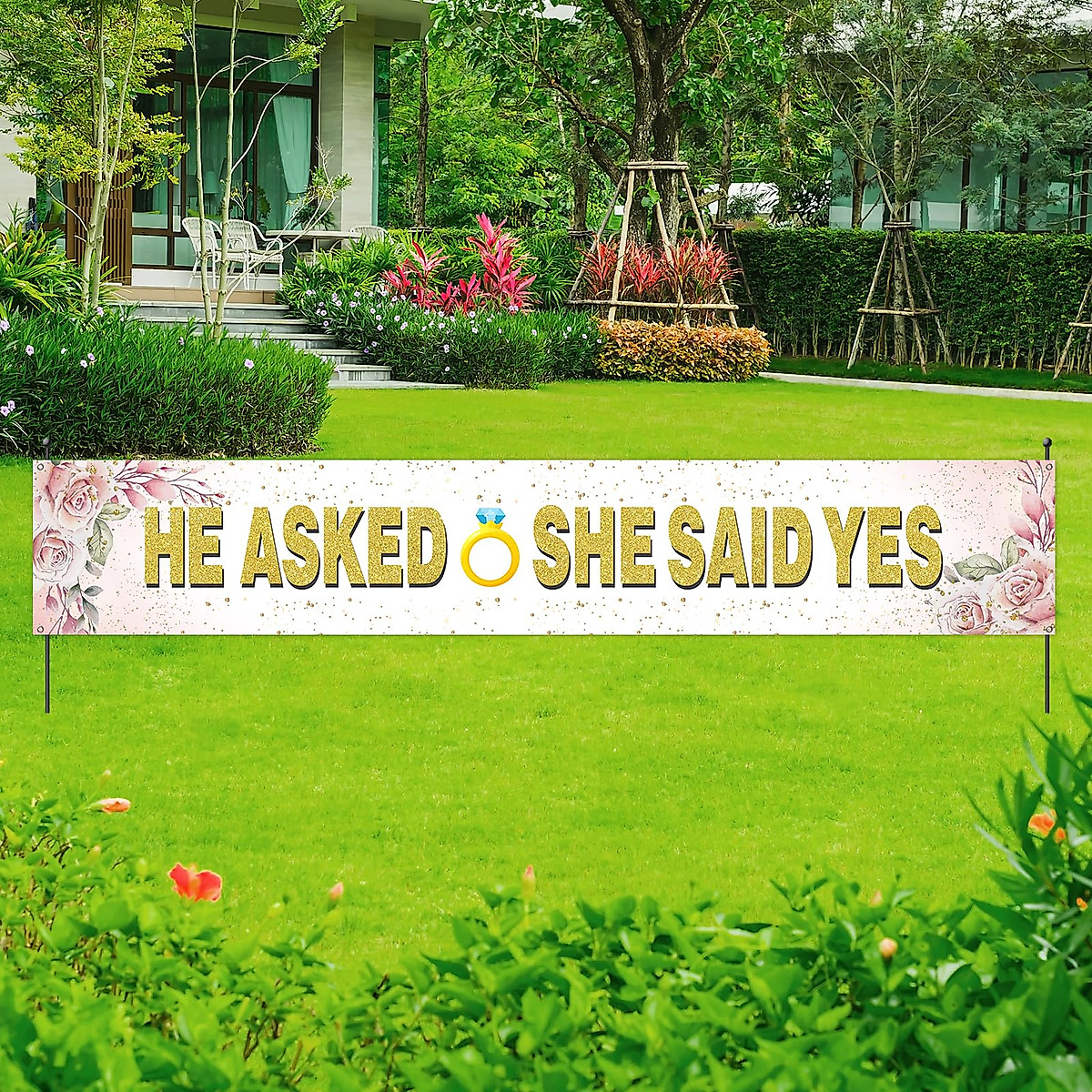 Helewilk He Asked She Said Yes Banner/Large Wedding Engagement Party Decoration Banner/Bridal Shower Yard Sign Backdrop Decor/Wedding Party Supplies Ideas and Gifts