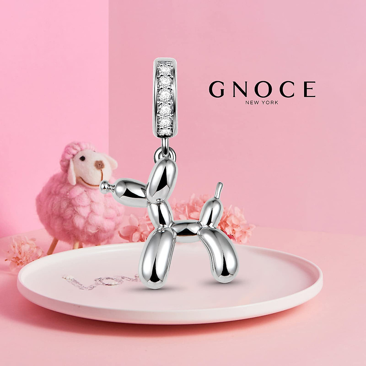 GNOCE Balloon Puppy Charm Pendant 925 Sterling Silver Play with Me Finely Polished Dangle Charm Fit for Bracelet/Necklace Christmas Charm Gifts for Wife Daughter