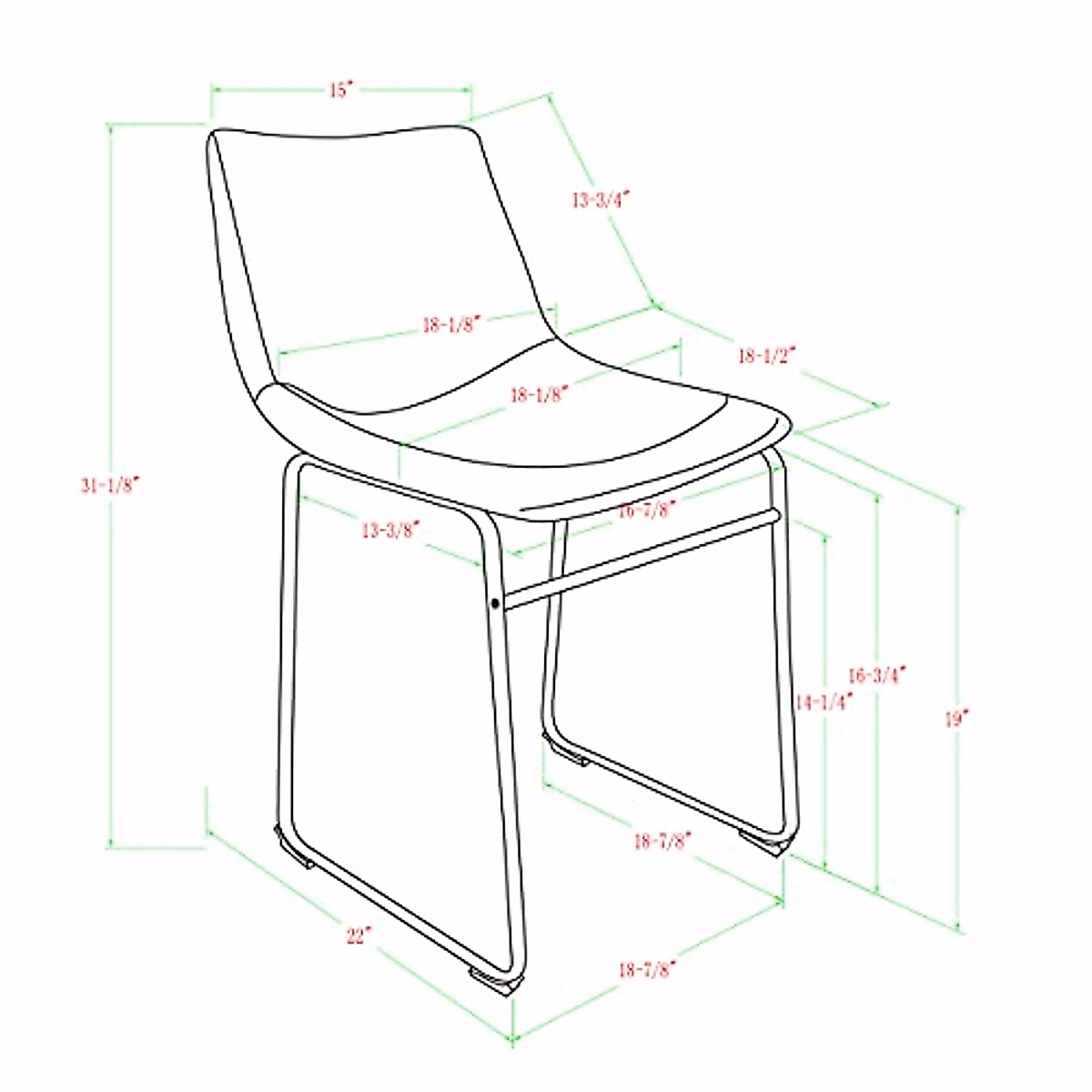 Walker Edison Douglas Urban Industrial Faux Leather Armless Dining Chairs, Set of 2, Black