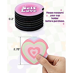Huray Rayho 8pcs Danish Pastel Car Coasters 2.75inch Car Cup Holders Non-Slip Rubber Car Coasters with Finger Notch Drinks Coasters Aesthetic Smiling Face Flower Preppy Boho Cute Accessories for Women