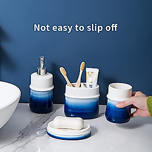 RZCNC Navy Blue Bathroom Accessories Set, 4-Piece Blue Ceramic Bathroom Decorations Accessories Set,Contain Toothbrush Cup,Soap Dispenser,Soap Dish,Tumbler