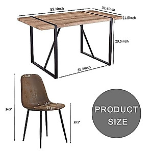 55 in Modern Dining Table Set for 4, 5-Piece Kitchen Dining Table Set, Modern Rectangle Wood Dining Table and Fabric Chairs Set for 4 Suitable for Dining Room, Living Room (Brown, table+4 chairs)