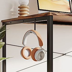 Flrrtenv 31 Inch Computer Desk, Small Desk, Office Desk with Hook, Modern Home Office Desk, Writing Desk, PC Desk, Rustic Brown