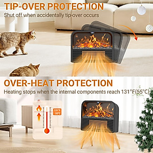 Electric Fireplace Heater, Freestanding Electric Fireplace with Realistic Flame & Solid Wood Stand, Portable Space Heater Fireplace for Indoor Use with 1-12H Timer, 59℉ to 95℉ Thermostat, 1500W