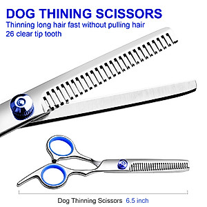 FAIGEO Professional Dog Grooming Scissors Kit, Titanium Coated Dog Scissors for Grooming, Grooming Shears Kit - Thinning, Curved Scissors and Comb for Dog Cat Pet (Blue 4 in 1)