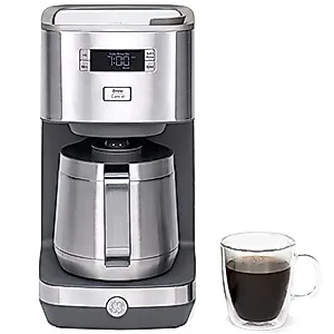 GE Drip Coffee Maker With Timer | 10-Cup Thermal Carafe Pot Keeps Coffee Warm for 2 Hours | Adjustable Brew Strength | Wide Shower Head for Maximum Flavor | Kitchen Essentials | Stainless Steel